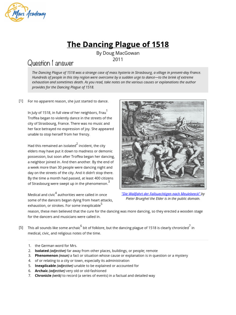 1200L-4 The Dancing Plague of 1518 | PDF | Diseases And Disorders