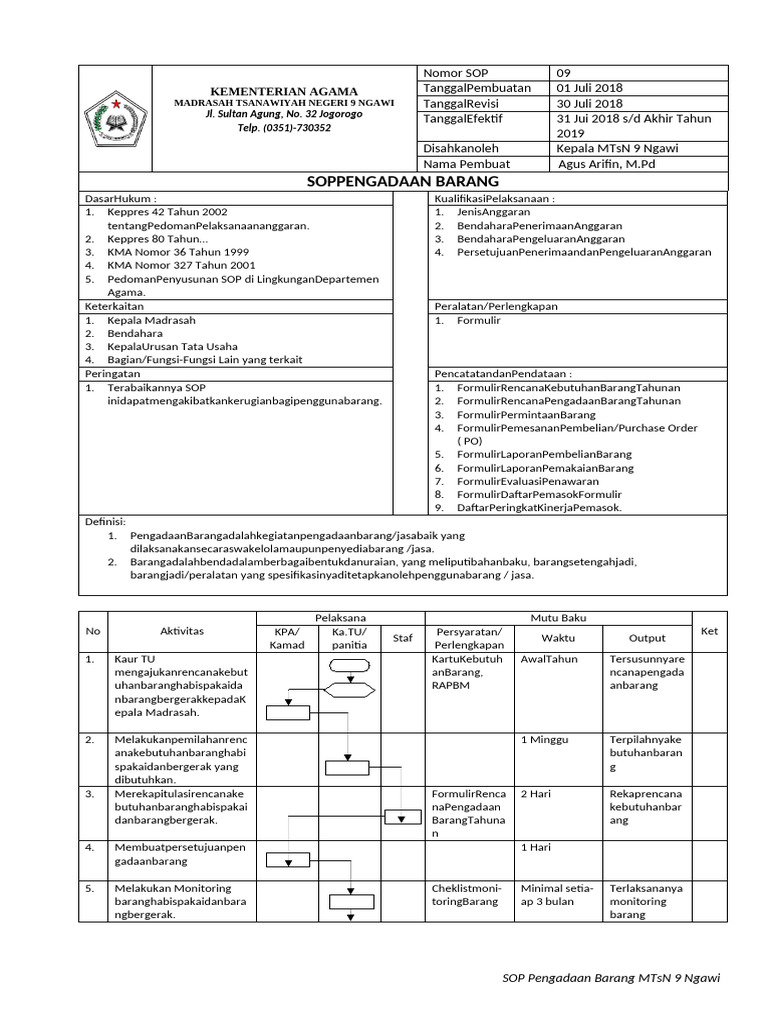 Sop Pengadaan Barang | PDF