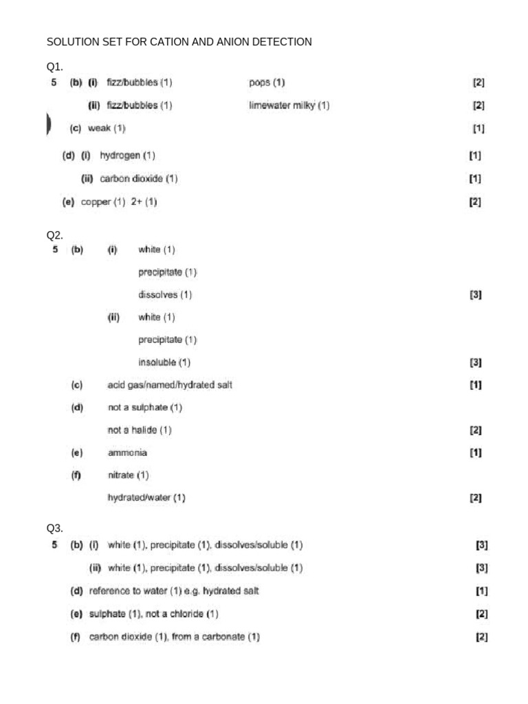 Solution Set For Cation and Anion Detection 1 | PDF