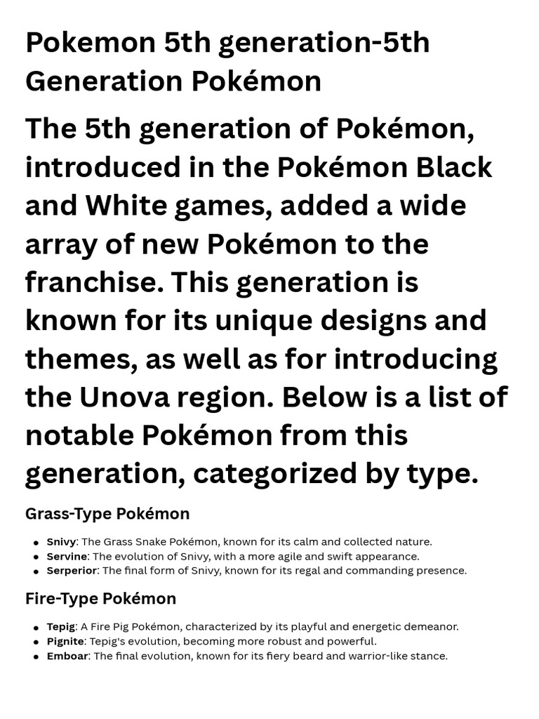 Pokemon 5th Generation | PDF