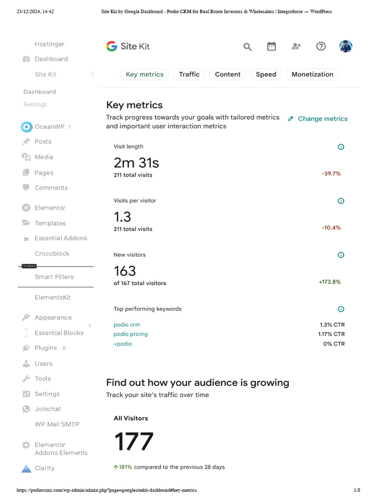 Podio CRM Site Kit Dashboard Insights | PDF | Word Press | Computing