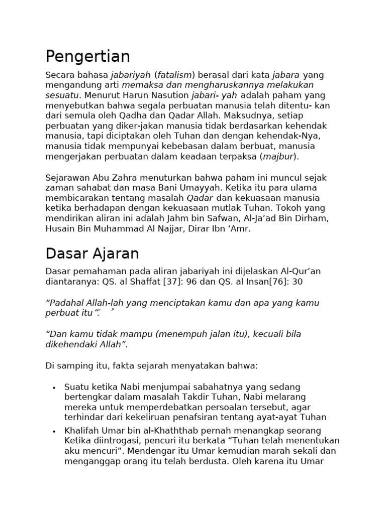 Refrensi Aliran Jabariyah Ke 4 | PDF
