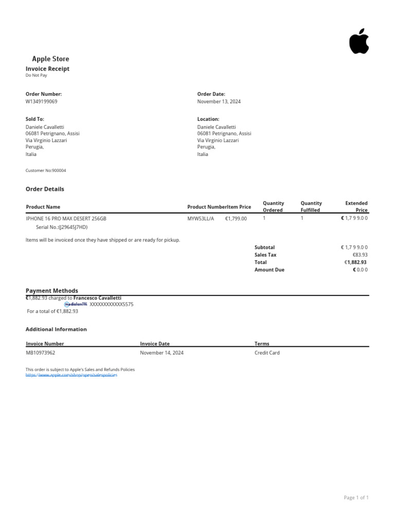 iPhone 16 Pro Max Invoice Receipt | PDF | Invoice | Receipt