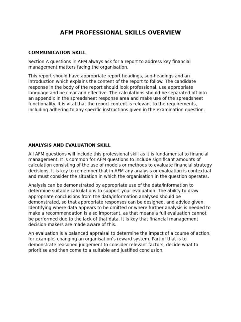 AFM Professional Skills Overview | PDF | Evaluation | Evidence