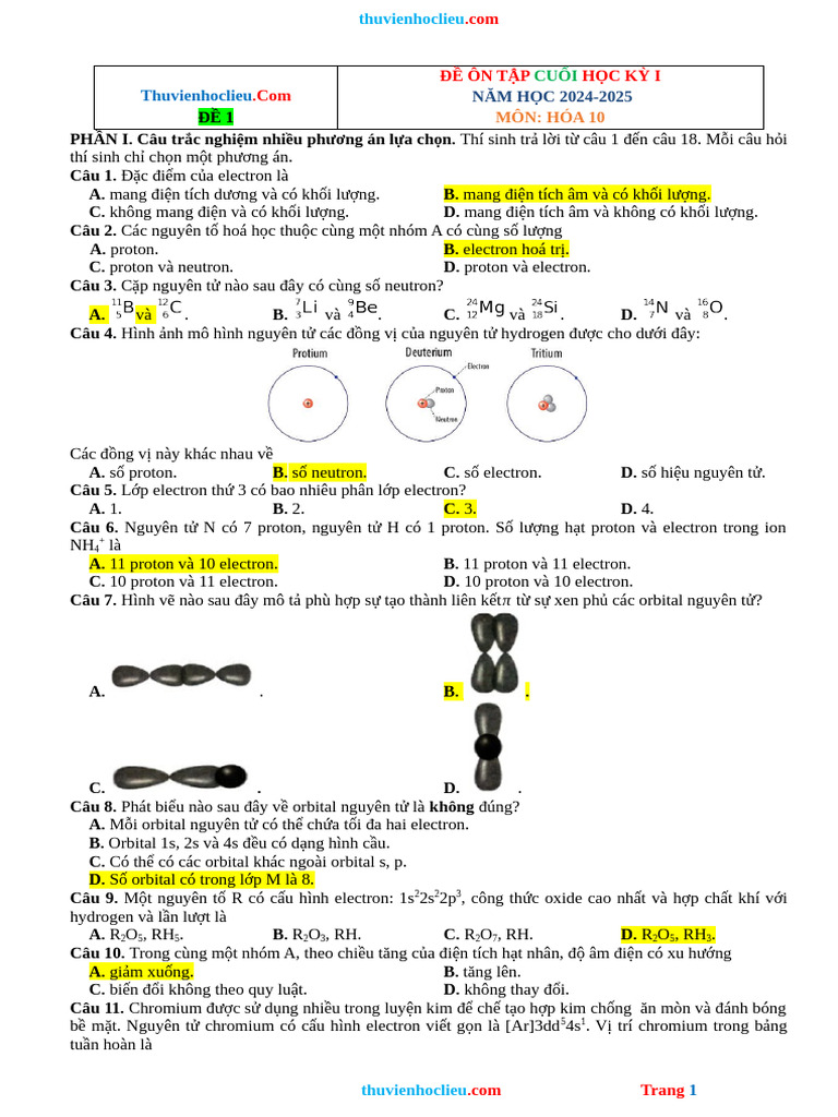 Thuvienhoclieu.com Bo de on Tap Cuoi HK1 Hoa 10 KNTT 24 25 | PDF