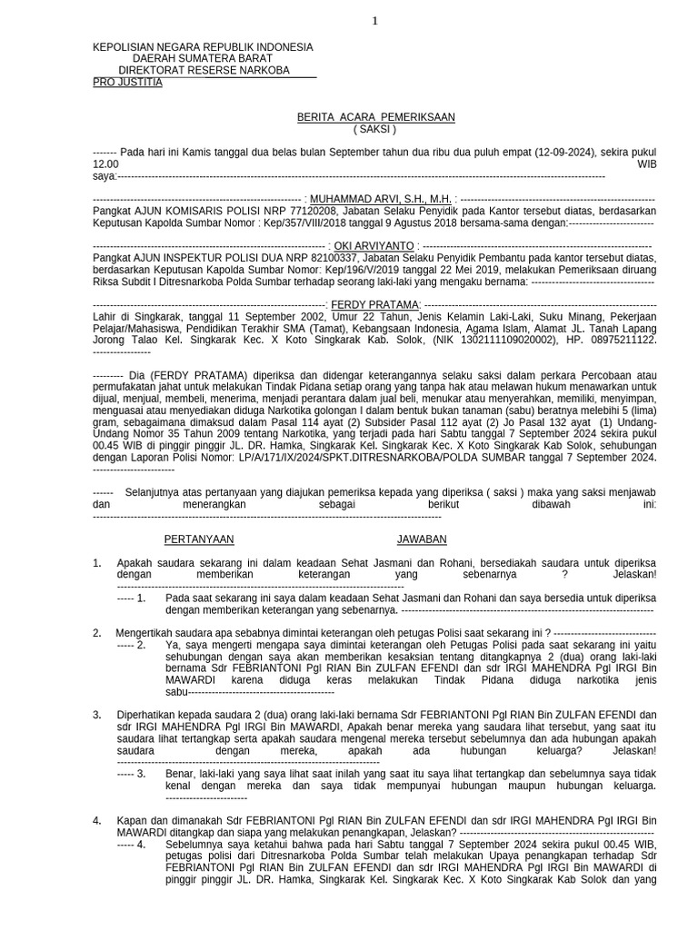 Bap - Saksi - Ferdy Pratama | PDF