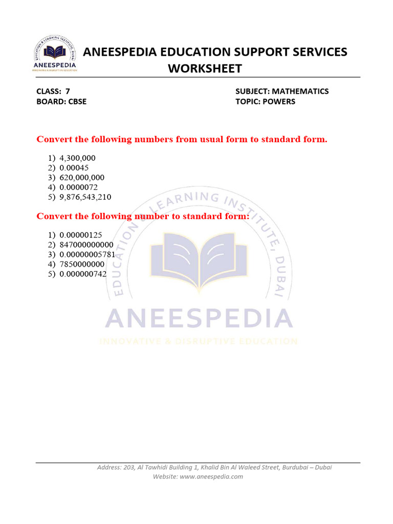 7 CBSE Math - Powers | PDF