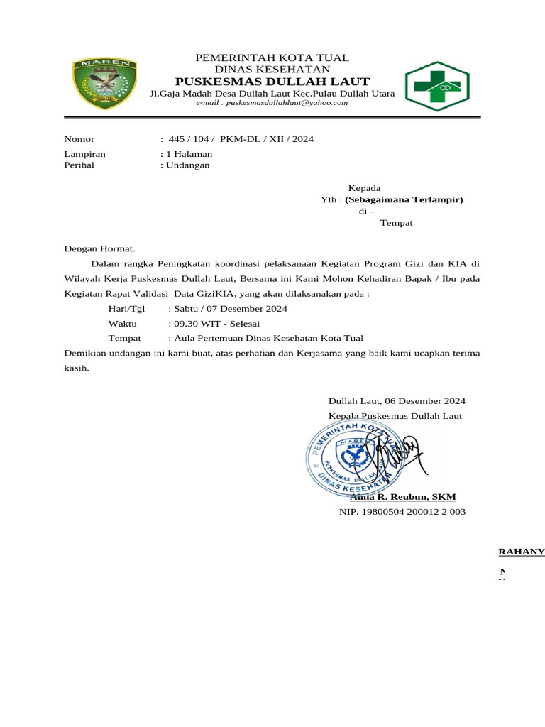 Undangan Rapat Validasi GIKIA | PDF