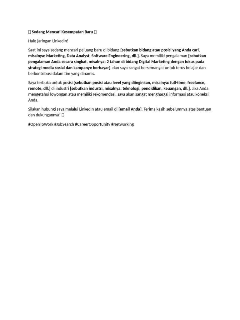 Contoh Kalimat Posting Linkedin | PDF