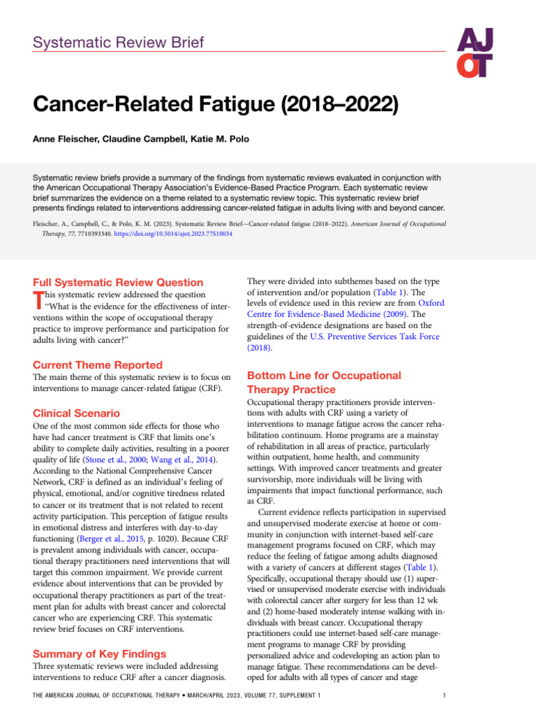 Interventions for Cancer-Related Fatigue | PDF | Systematic Review | Cancer