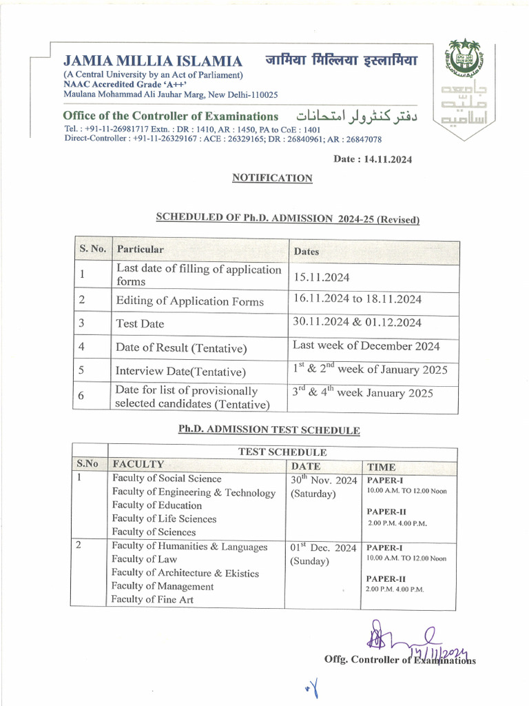 Phd Revised Schedule 2024-25 | PDF