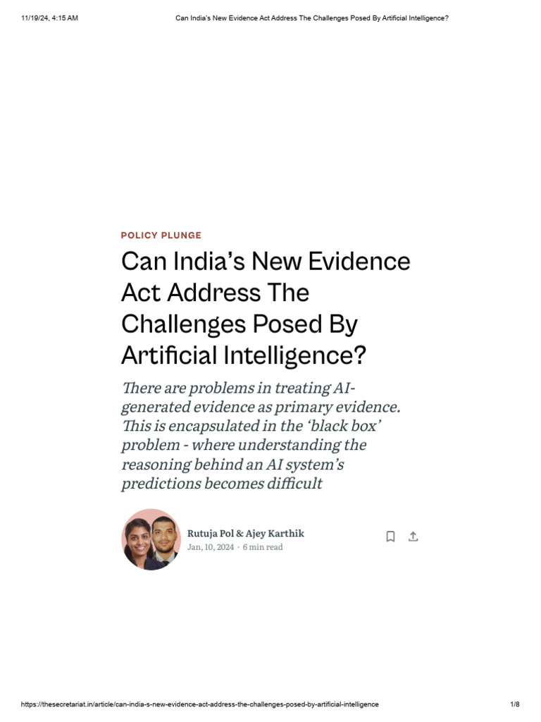 Can India's New Evidence Act Address The Challenges Posed by Artificial ...