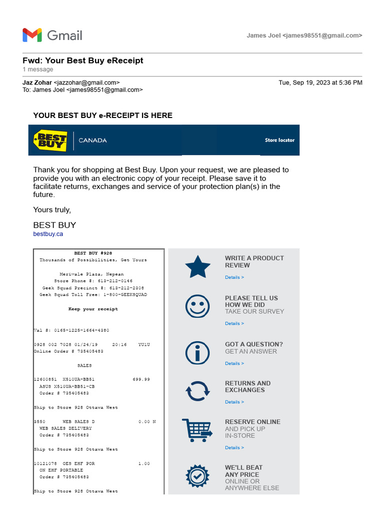 Gmail - Fwd_ Your Best Buy eReceipt | PDF | Receipt