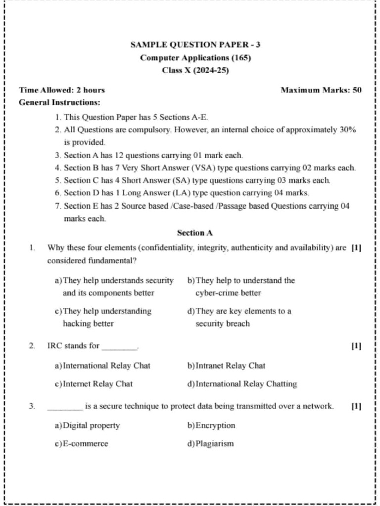 Computer Sample Question Paper 3 | PDF | Html Element | Html