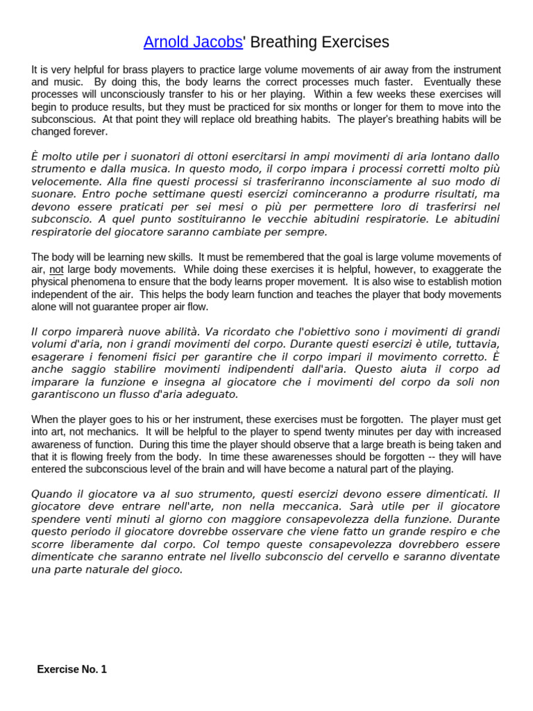 Arnold Jacobs Breathing Exercises | PDF | Exhalation | Breathing