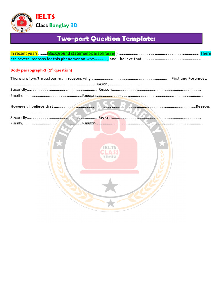 IELTS Two Part Question Template | PDF