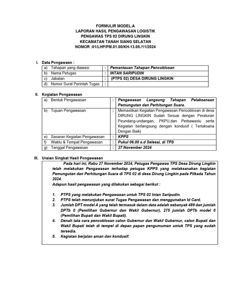 FORM A PTPS 02 PENCOBLOSAN DIRUNG LINGKIN-1(2)(1) | PDF