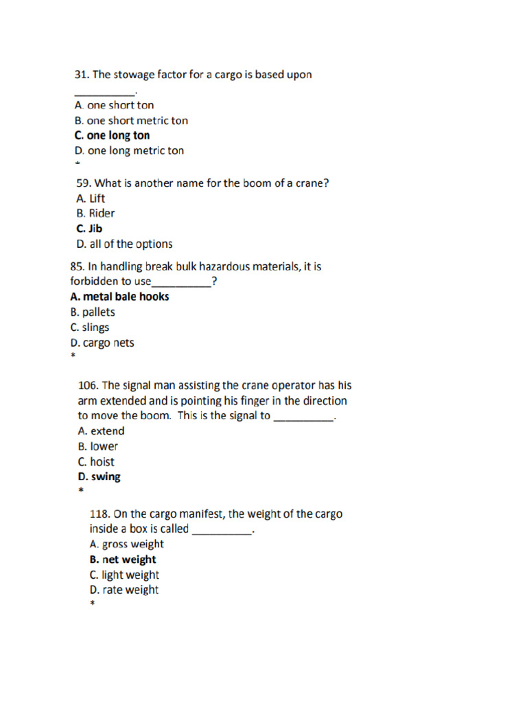 Safety Cargo Handling Mid Exam | PDF