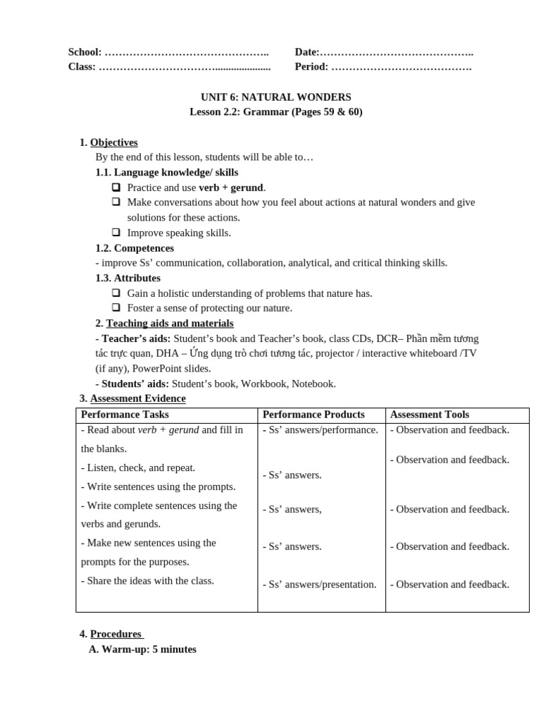 Unit 6 - Lesson 2.2 - Grammar - Pages 59 & 60 | PDF | Human ...