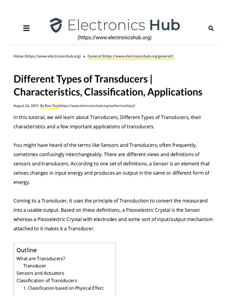 Different Types of Transducers - Characteristics, Classification, Applications | PDF | Pressure ...