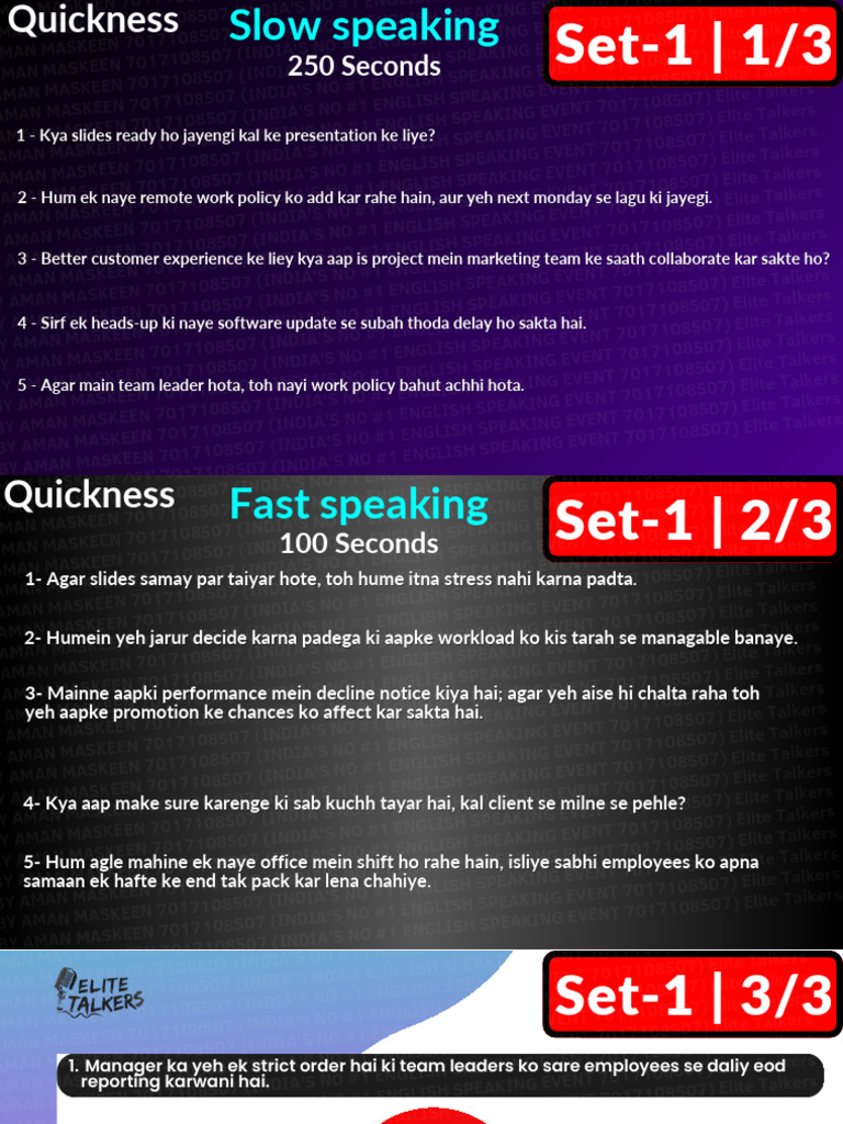 Practice Set PDF 3 Slow Fast Speaking and Sun Ke Bolo | PDF