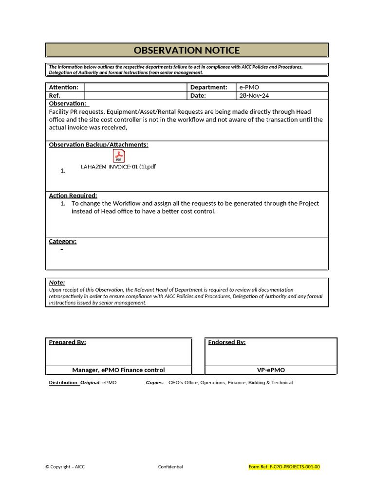 Observation Notice (Facility PR Requests) | PDF