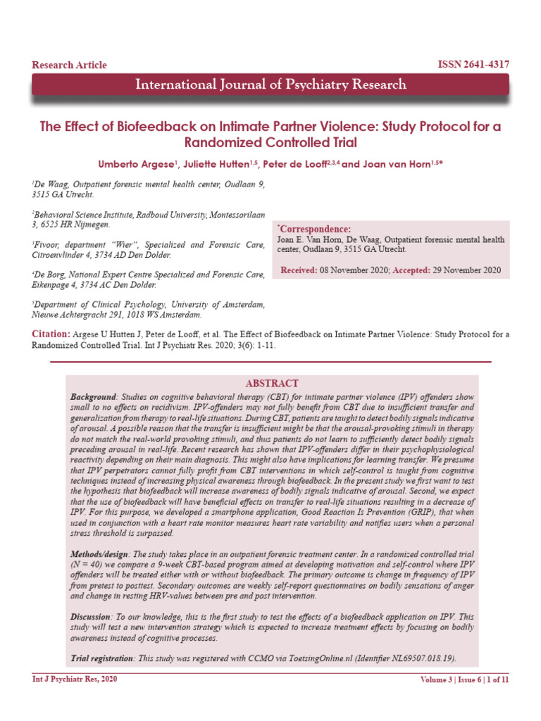 Biofeedback's Impact on Intimate Partner Violence | PDF | Cognitive Behavioral Therapy | Violence