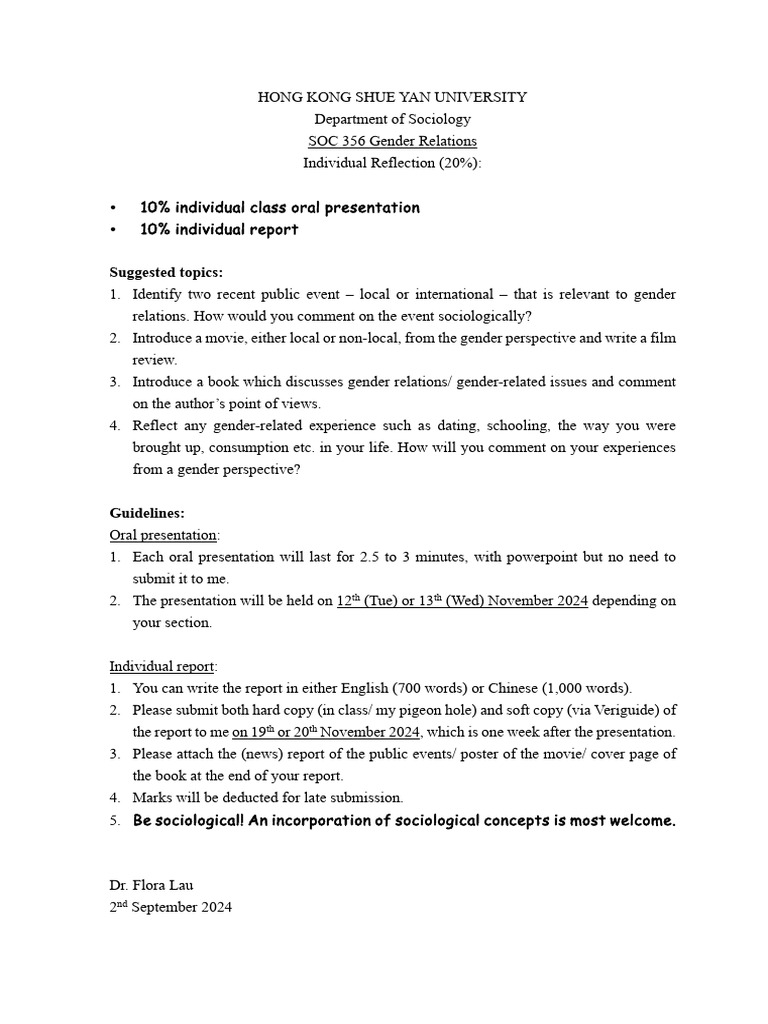 Gender Relations Reflection Task | PDF