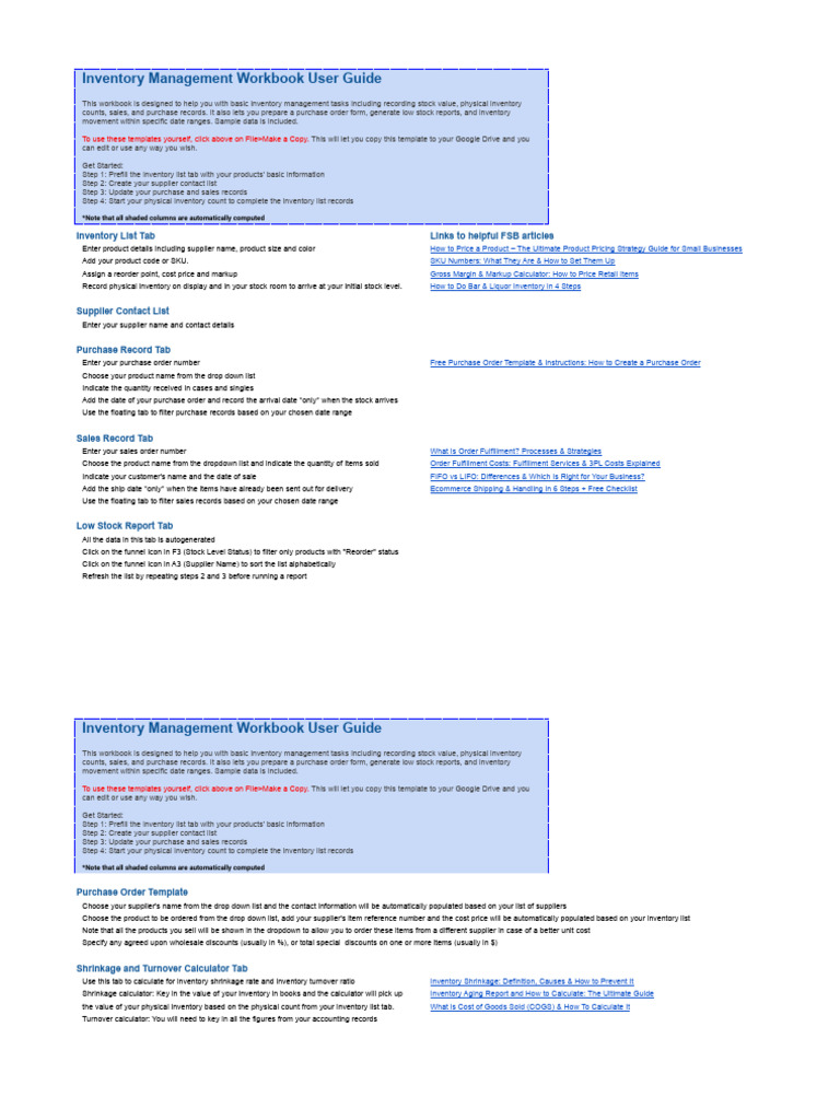 Inventory Management Workbook Guide | PDF | Inventory | Gross Margin