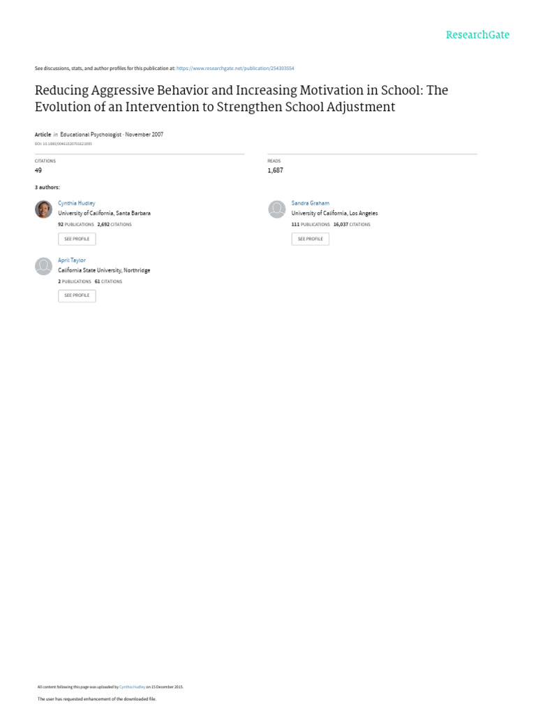 Reducing Aggressive Behavior and Increasing Motiva | PDF | Aggression ...