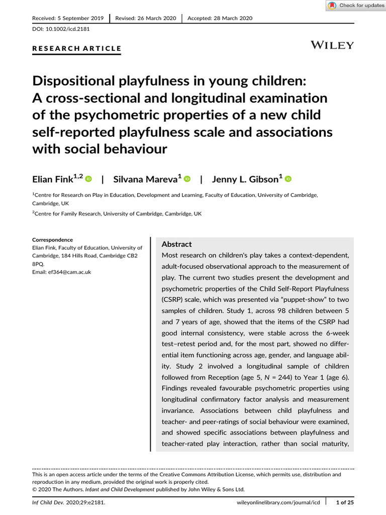 Infant and Child Development - 2020 - Fink - Dispositional Playfulness ...