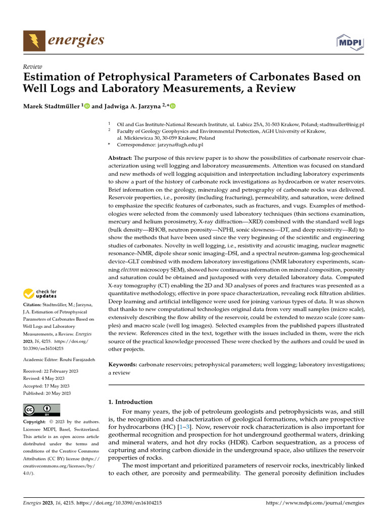 Estimation of Petrophysical Parameters of Carbonat | PDF | Limestone | Petroleum Reservoir