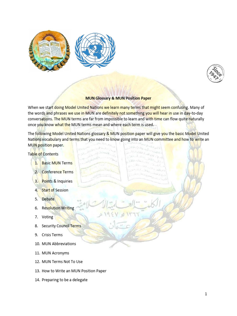 MUN 24-25 Delegate Handbook | PDF | Committee