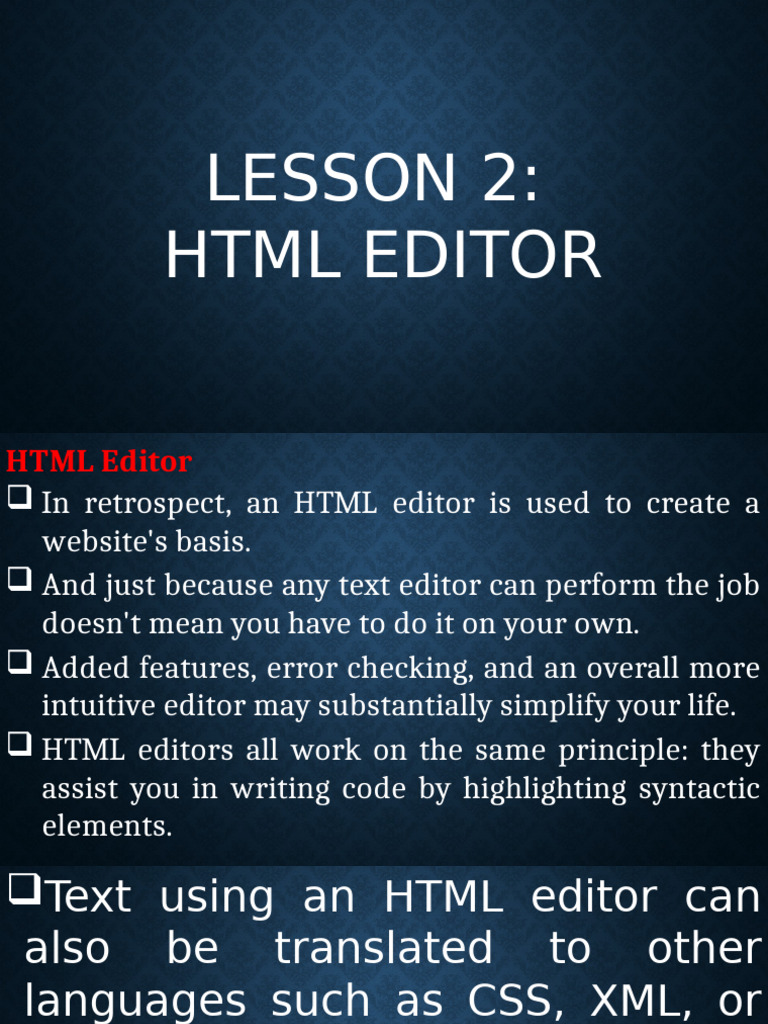Lesson 2 HTML Editors | PDF | Html | Computing Lesson 2 HTML Editors | PDF | Html | Computing