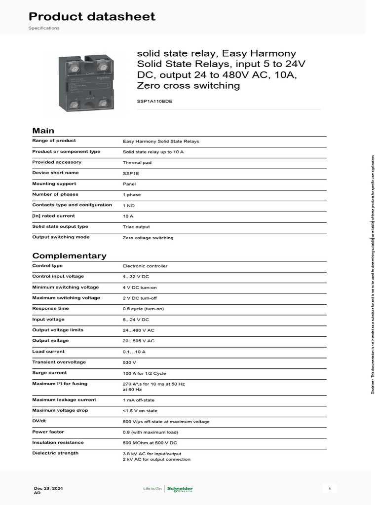 Schneider Electric - Easy-Harmony-Solid-State-Relays - SSP1A110BDE ...