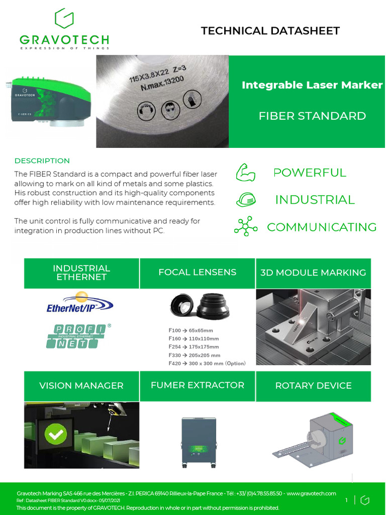 Gravotech Fiber Laser FIBER Standard Datasheet | PDF | Optical Fiber ...