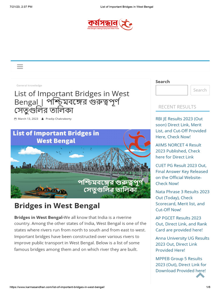List of Important Bridges in West Bengal | PDF