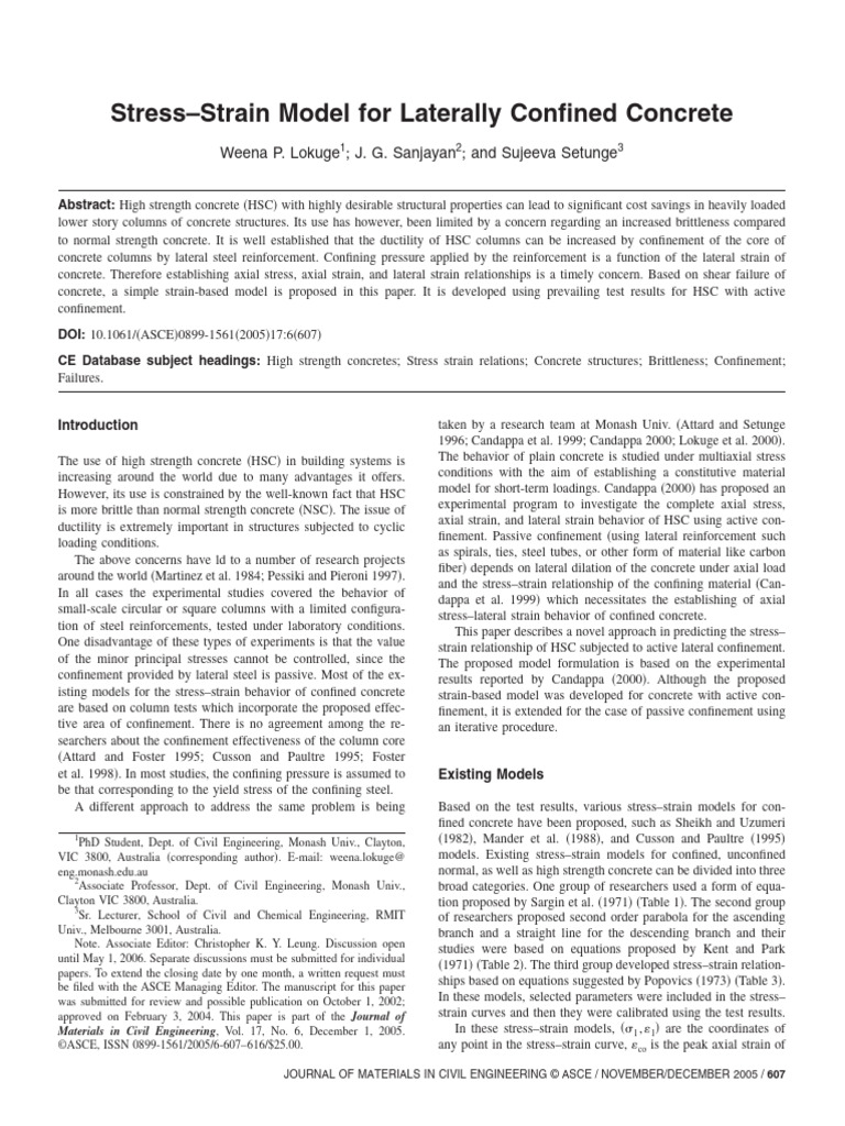 Stress–Strain Model for Laterally Confined Concrete | PDF | Strength Of ...