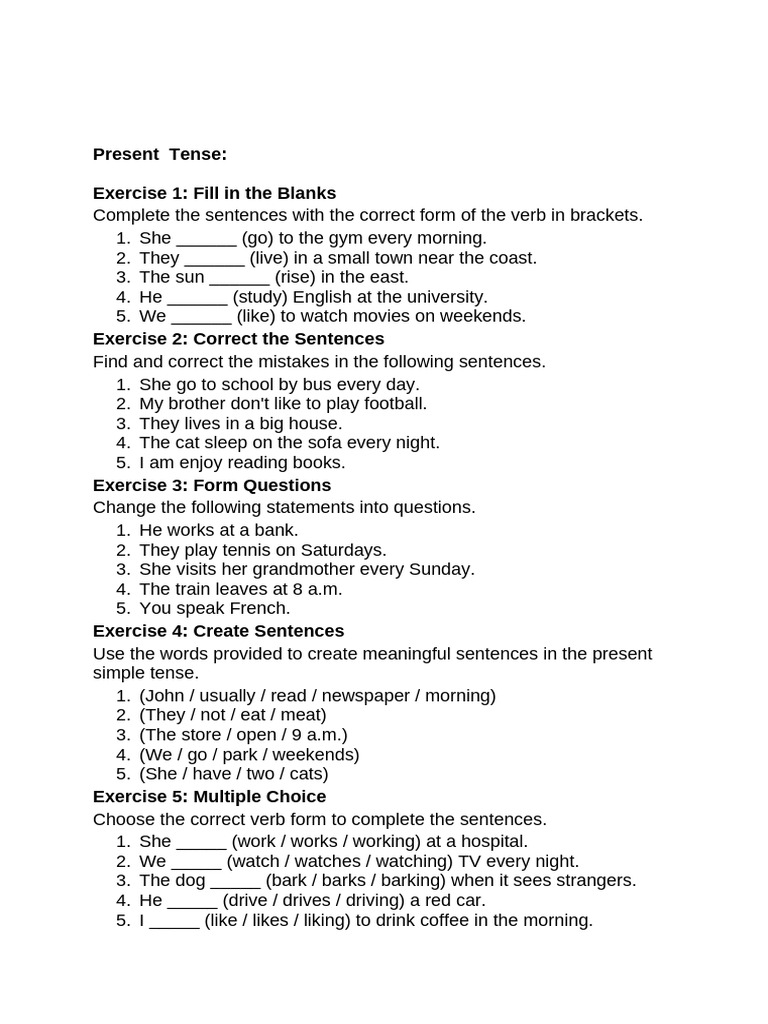 Present Tense | PDF | Workweek And Weekend | Verb