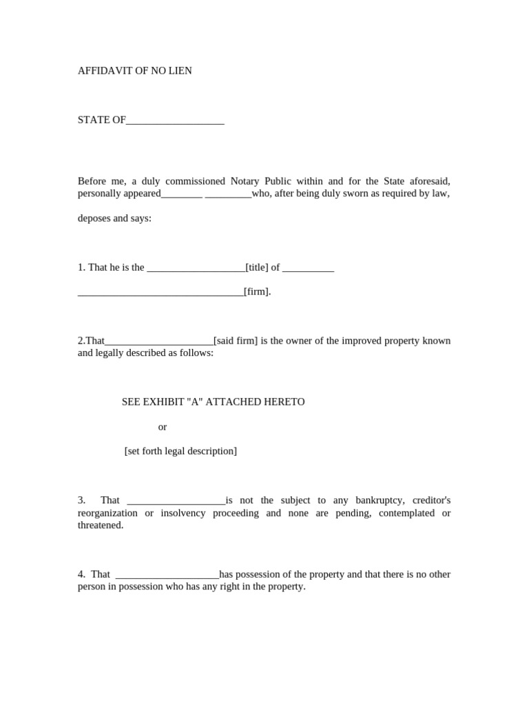 AFFIDAVIT OF NO LIEN | PDF
