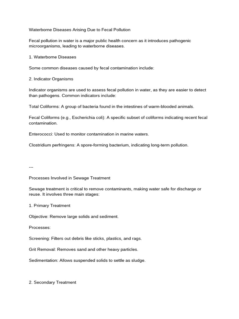 Sewage Treatment and Infections Involving Faecal Matter | PDF | Sewage ...