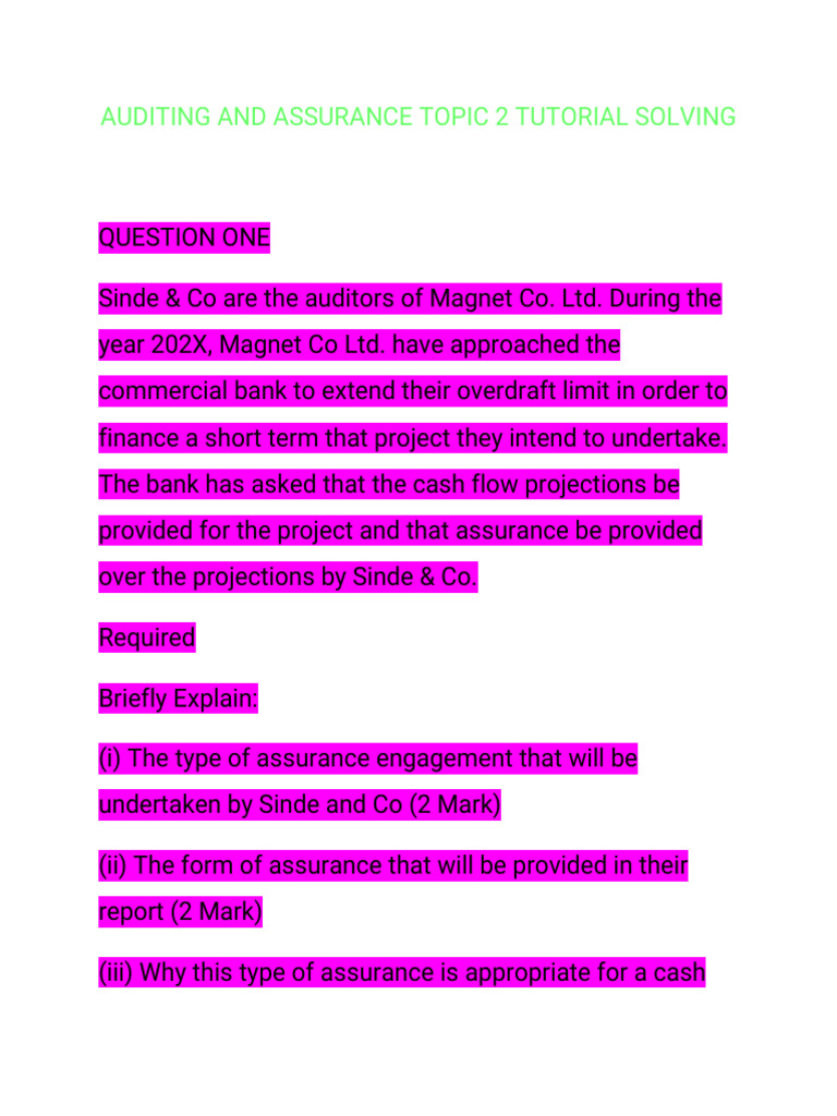 Auditing and Assurance Topic 02 Solving Tutorial | PDF | Audit | Auditor's Report