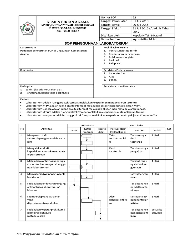 Sop Penggunaan Laboratorium | PDF