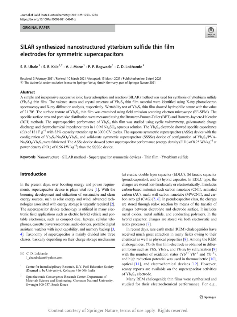 SILAR - Synthesized - Nanostructured - Ytterbium - Sulfide 2 | PDF | Thin Film | Electrochemistry