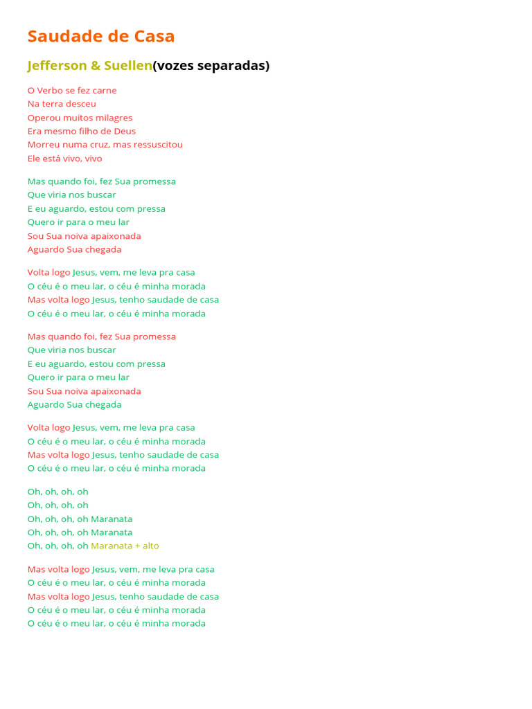 Saudade de Casa (Letra) | PDF