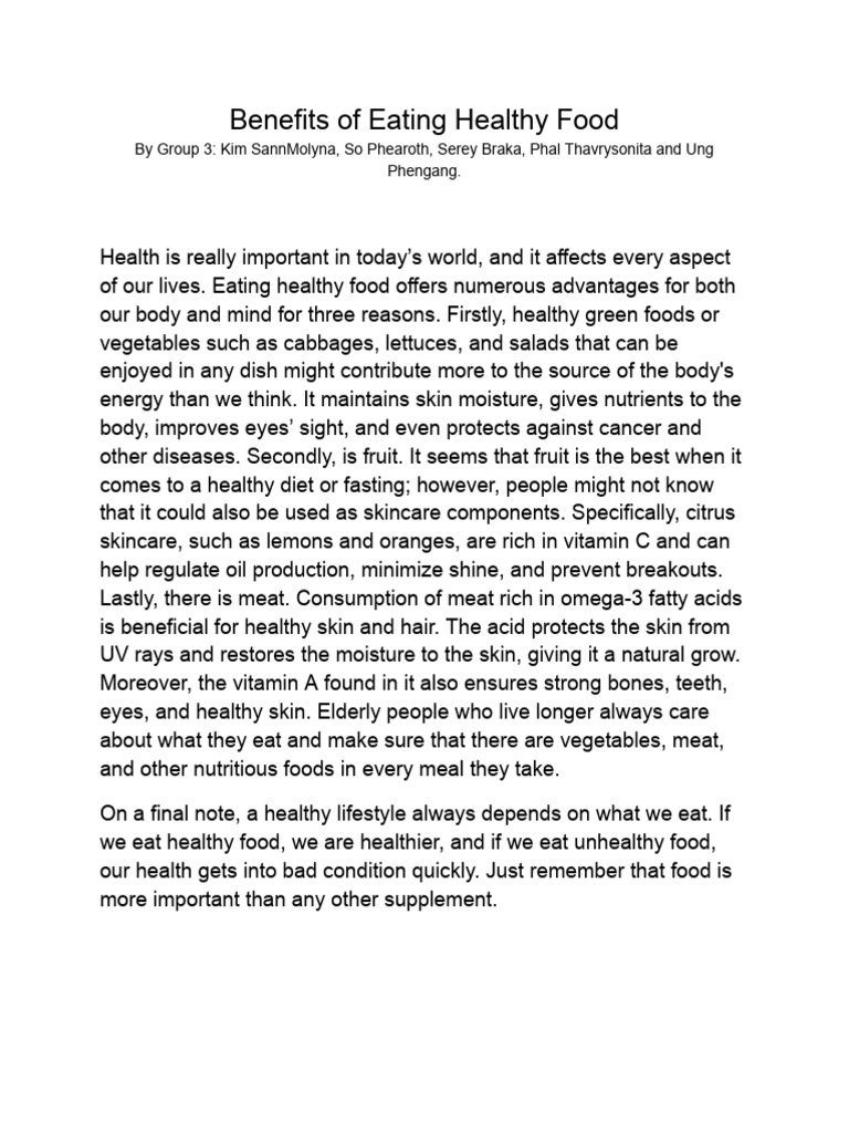 Health Benefits of Eating Well | PDF