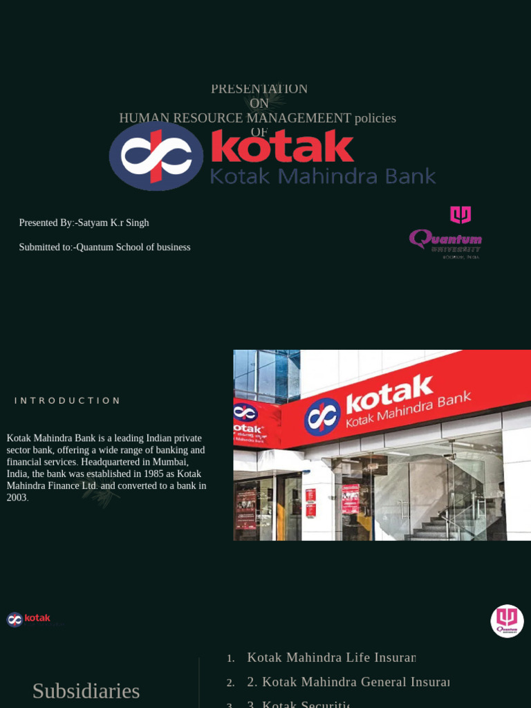 Kotak Mahindra Bank HR Policies Overview | PDF | Banks | Business