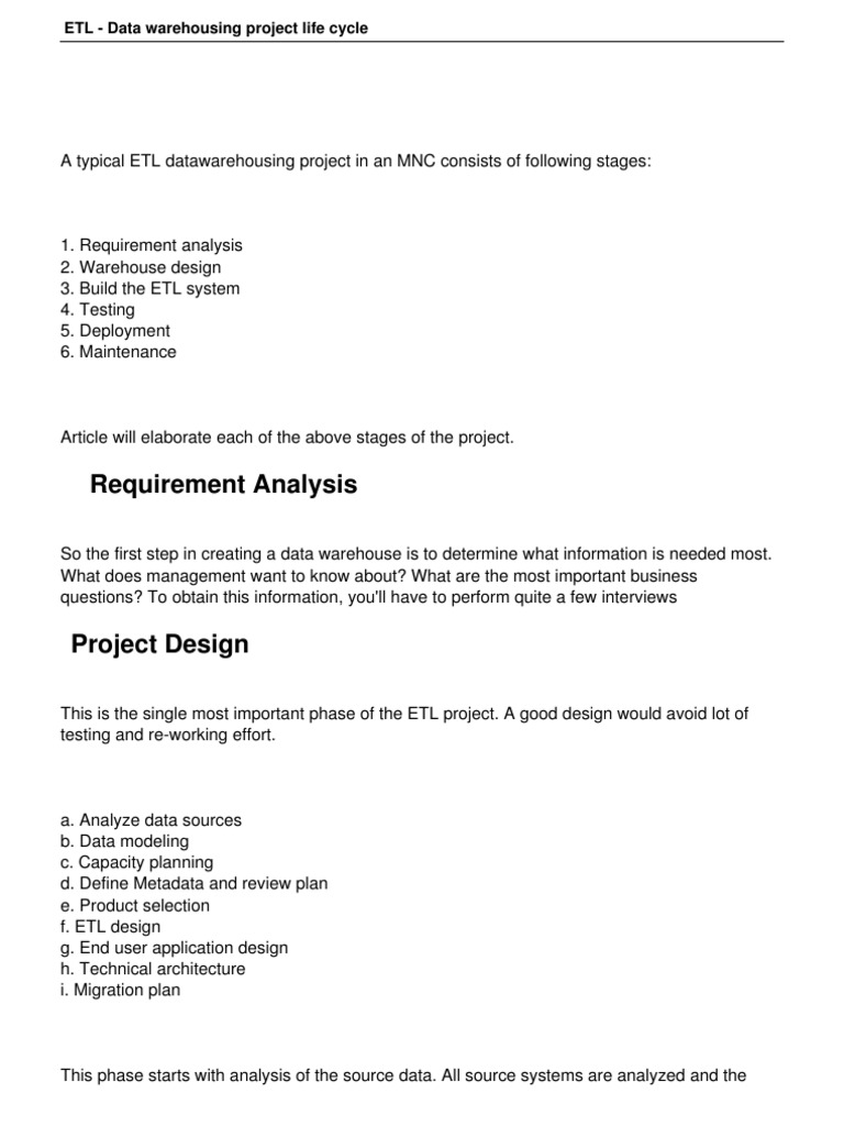 21 Etl Data Warehousing Project Life Cycle | PDF | Data Warehouse ...