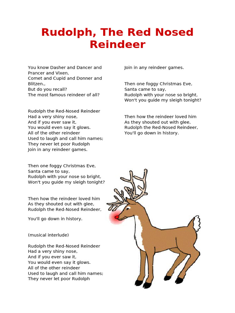 Rudolph The Red Nosed Reindeer Activities With Music Songs Nursery ...