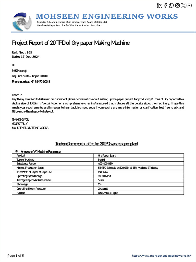 Quote #863 (20 TPD Gry Paper Project Report) Karan Ji | PDF | Pump ...